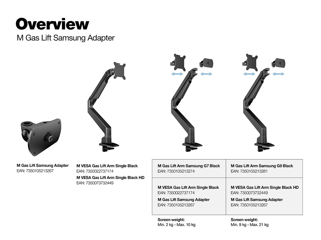 M Gas Lift Arm Samsung G9 Single Black - Multibrackets