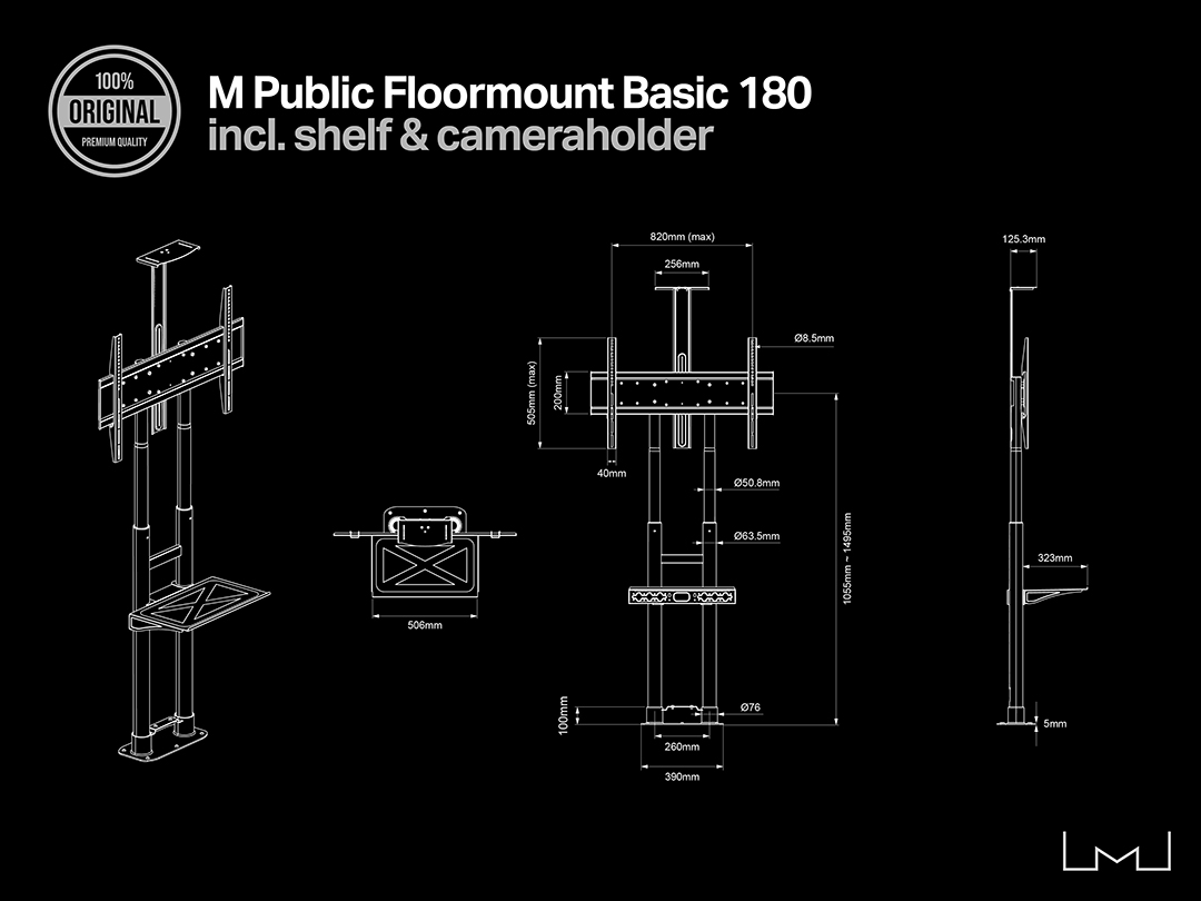 M Public Floormount Basic 180 incl shelf & cameraholder - Multibrackets