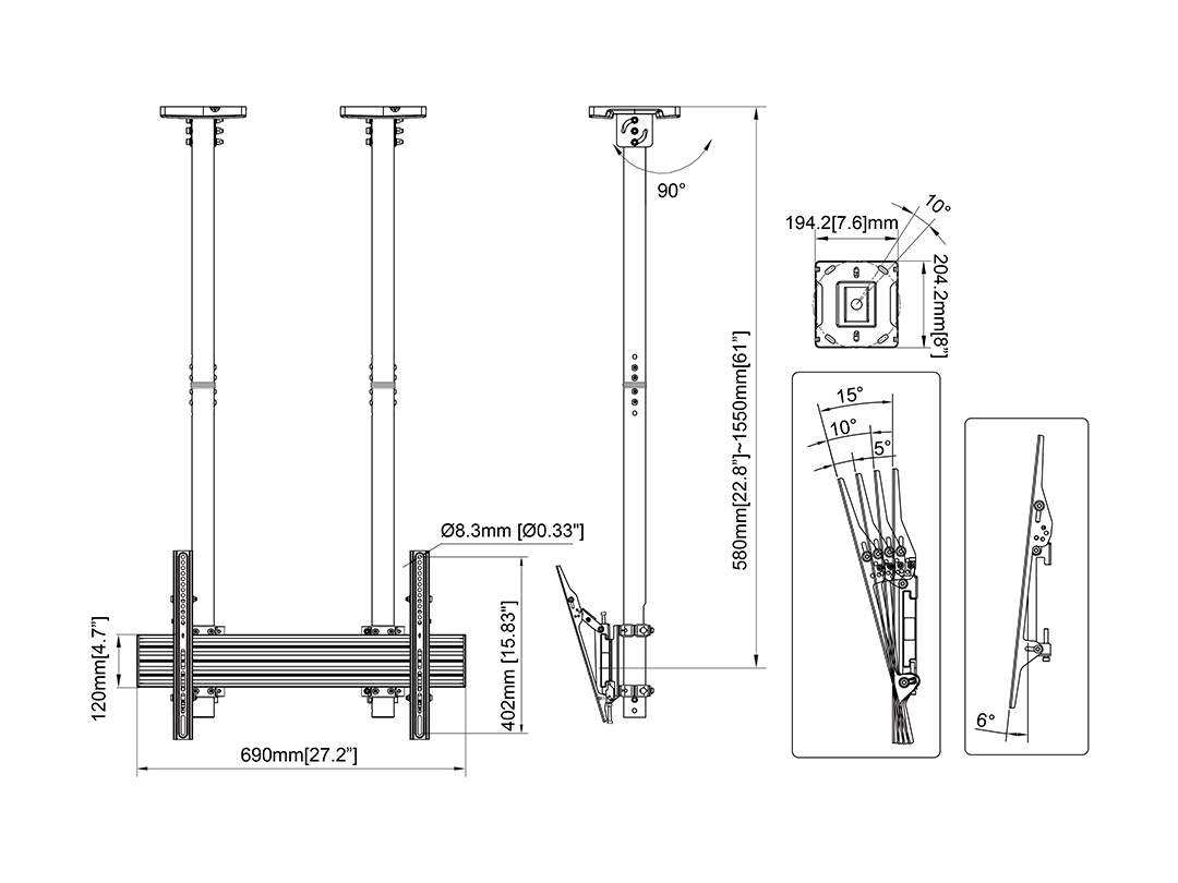 M Ceiling Mount Pro MBC1USD VESA 600 White - Multibrackets