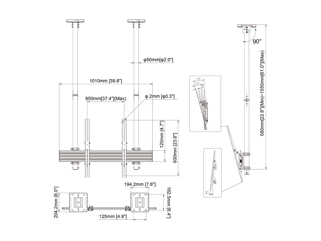 M Ceiling Mount Pro MBC1USD VESA 900 White - Multibrackets