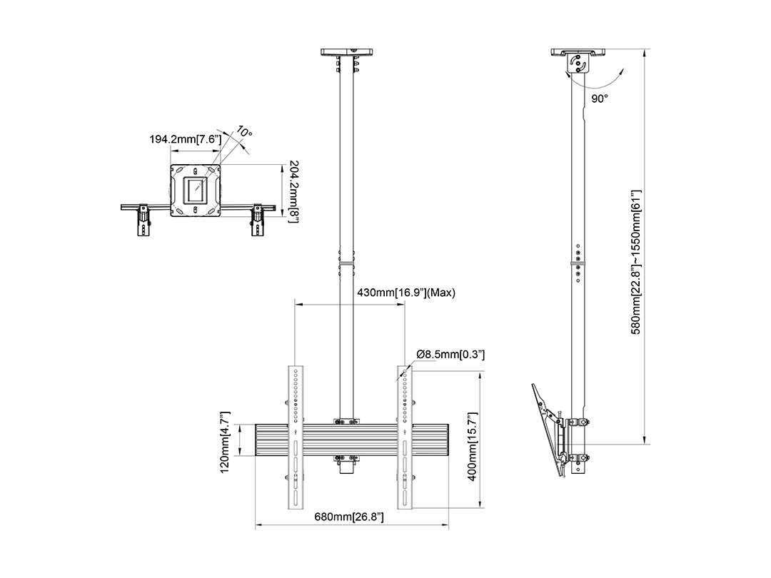 M Ceiling Mount Pro MBC1U VESA 600 White - Multibrackets
